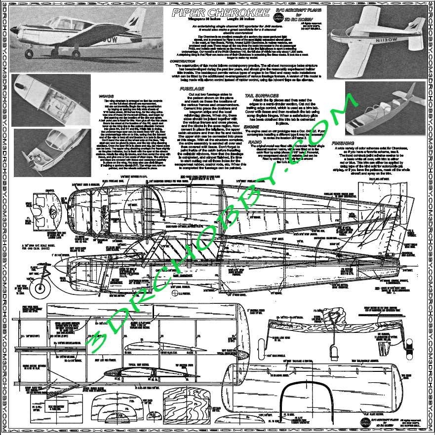 Piper Cherokee 38" Wingspan R/C Airplane Laser Cut Balsa Ply Short Kit ...