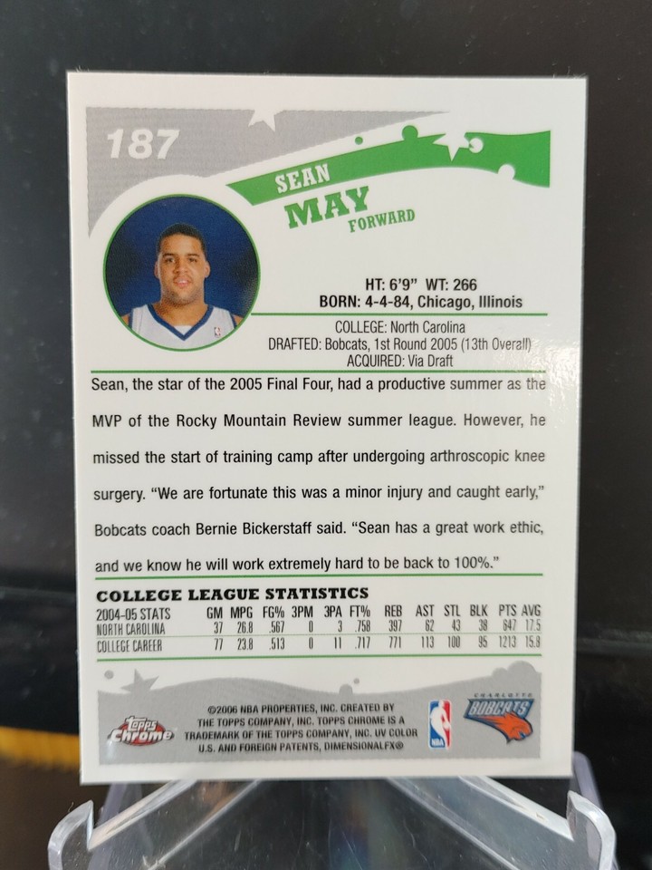 Sean May RC 2005-06 Topps Chrome #187 - Charlotte Bobcats - A | eBay