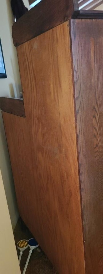 Antique Solid Oak Slant Front Secretary - Attached Enclosed Bookcase ...