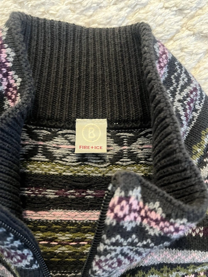 Bogner Fire + Ice Sweater Womens Small Blue Purple Full Zip Fair Isle ...