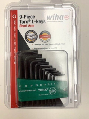TORX L-KEYS SET 9 PIECES T8 T9 T10 T15 T20 T25 T27 T30 T40 WIHA 36394 ...