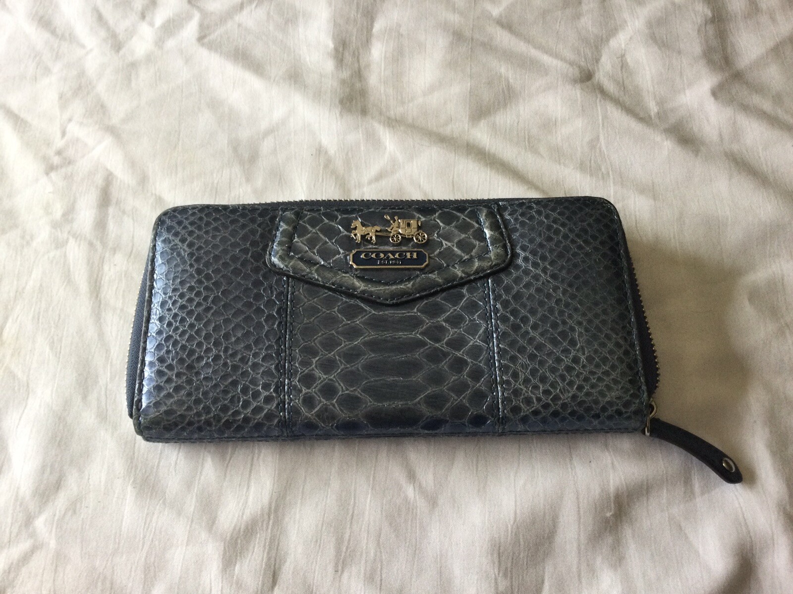 COACH EXOTIC COBALT BLUE SNAKESKIN ACCORDION LARGE WA… - Gem