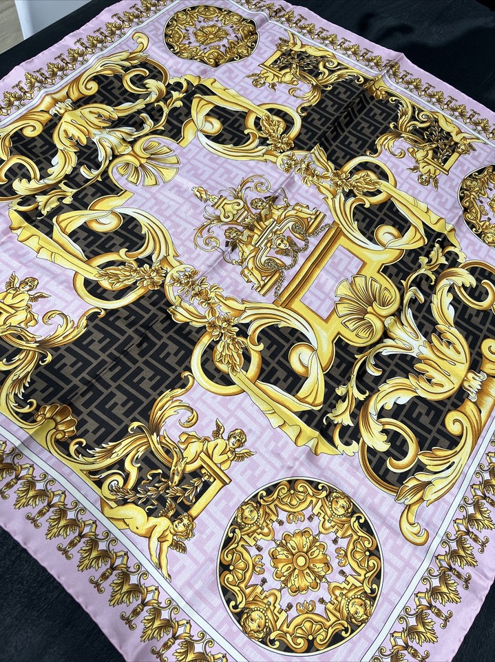 Brand New Fendace Fendi by Versace Foulard multicolor pink silk scarf ...