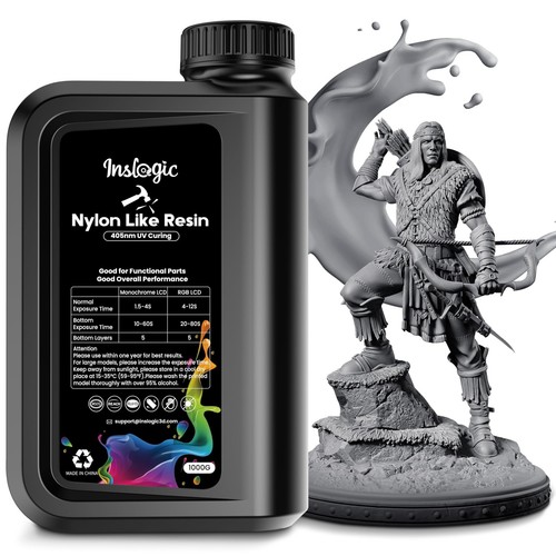 Inslogic Nylon 3D Printer Resin Dark Gray, 1KG Strong Tough Durable ...