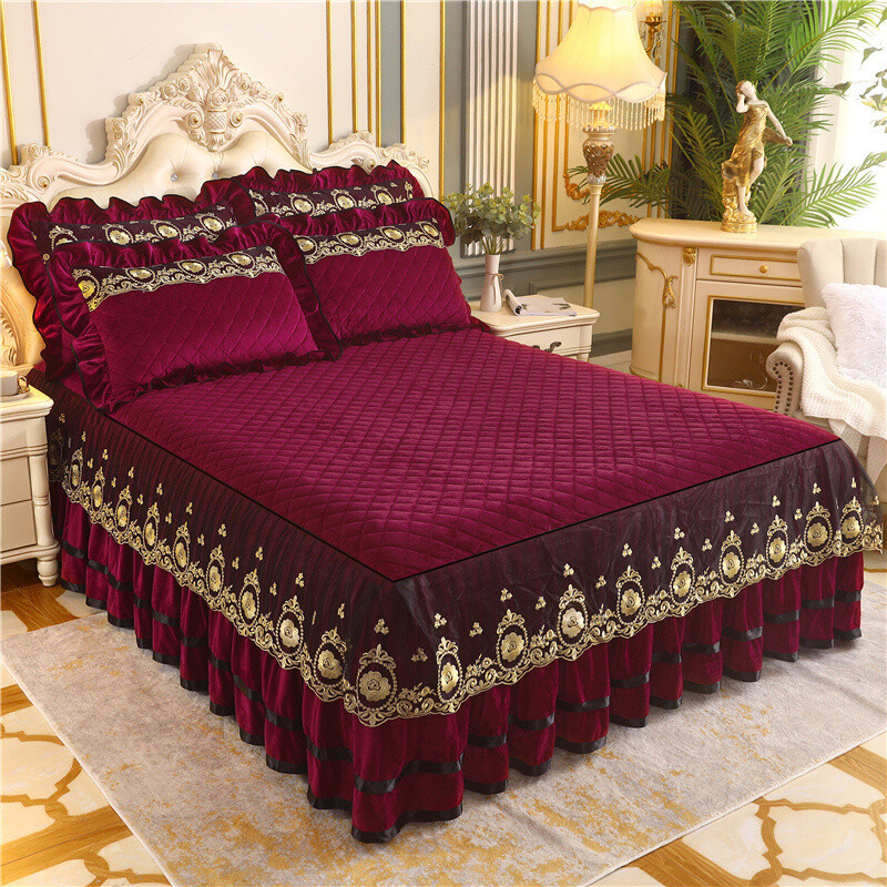 Solid Lace Velvet Bed Sheet Set Queen King Size Bedspreads Vintage ...