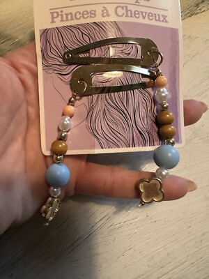 Hair clips dangle beaded set of two gold hair clips new | eBay