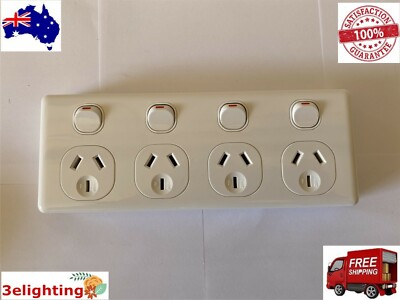 4 Gang GPO Power Point Double Pole Quad Socket Outlet 10A SAA Approved ...