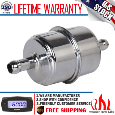 3/8" Fuel Filter InLine Hose Chrome Canister Carbureted High Flow For ...
