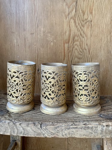 Small Gold Tea lights Votive Holders With Filigree Pattern set of 3 | eBay