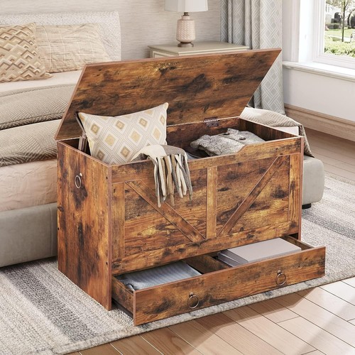 Storage Chest, Storage Trunk with Drawer, Wooden Storage Bench, Sturdy ...