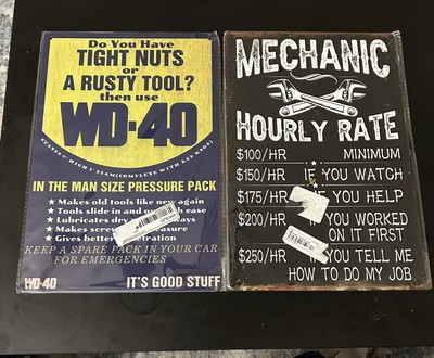 Car Signs Decor Mechanic Hourly Rate & WD-40 Metal Sign Mechanical ...