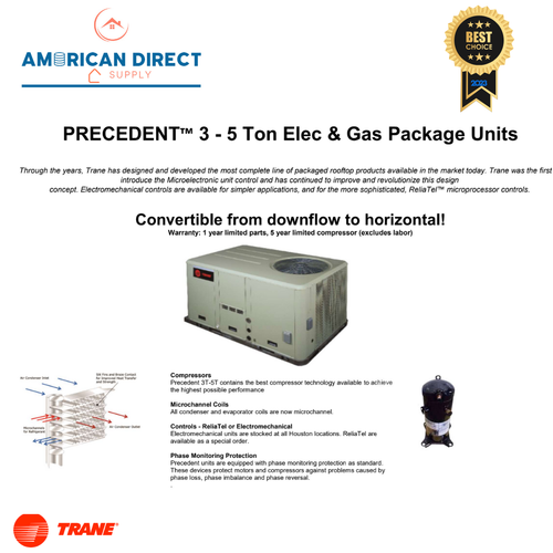 Trane 5 Ton Heat Pump Ac Package Unit 230V / 3Ph RTU/Horizontal 14.3 ...