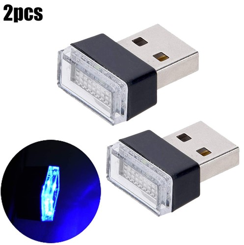 2PCS Mini Blue LED USB Car Interior Light Neon Atmosphere Ambient Lamp ...