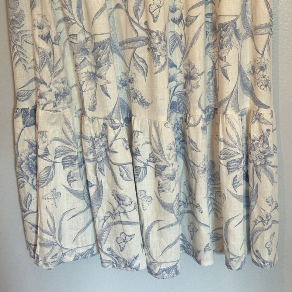 Haver Blair Tired Linen Blend Skirt blue white Floral lightweight Sz M ...