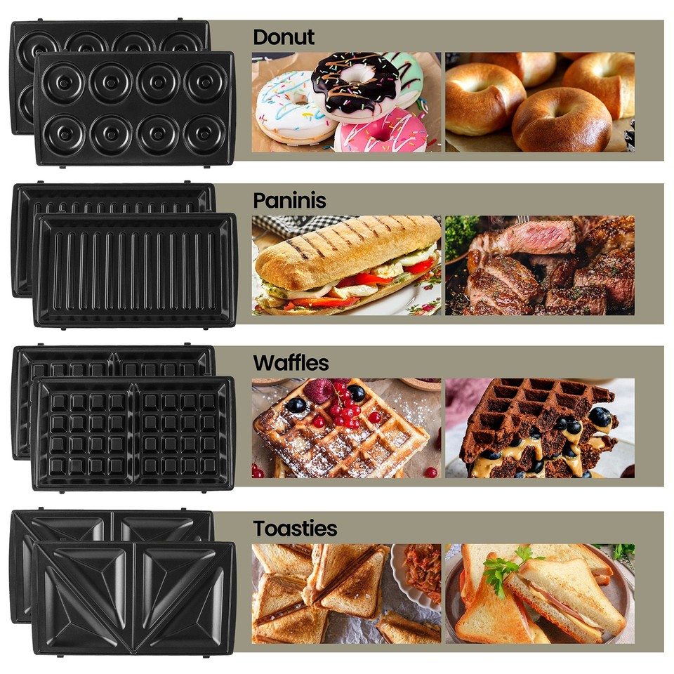 Sandwich Toaster Waffle Maker 4-IN-1 Panini Press Grill Non-Stick Plete ...