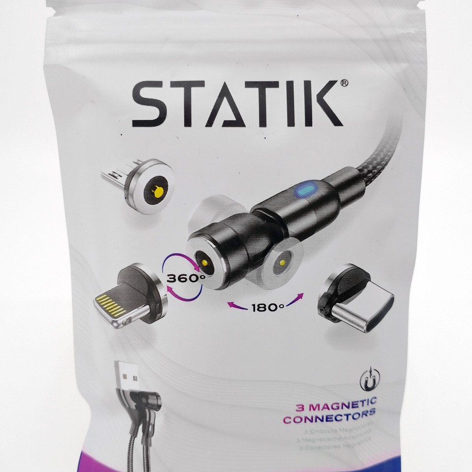 Statik 360 Magnetic Charging Cable 6FT/1.8M - 3 in 1 Smart Rotating ...