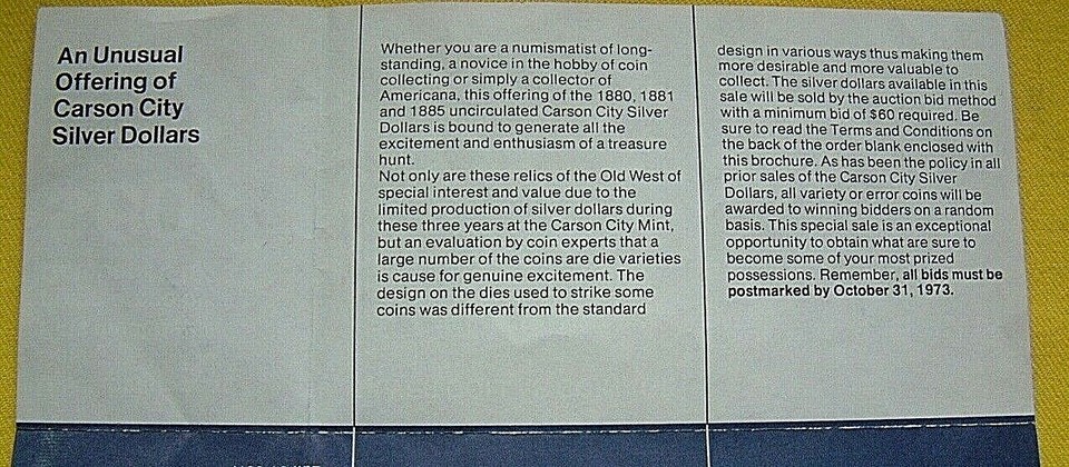 1880-CC, 1881-CC, 1885-CC GSA SALES PAMPHLET FROM OCTOBER 1973 - VERY ...