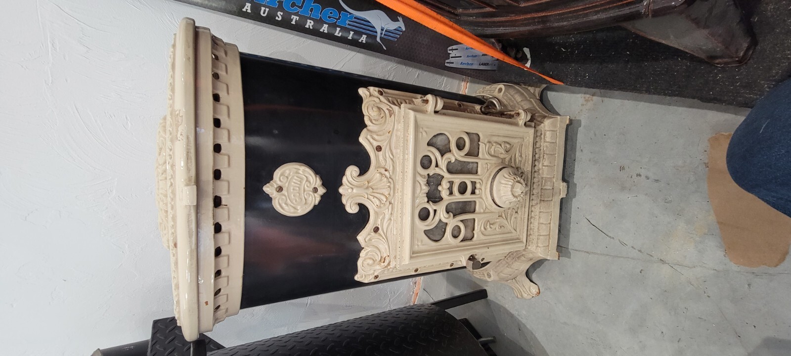 Antique Godin French Enamel Cast Iron Coal Stove Eggshell And Black ...