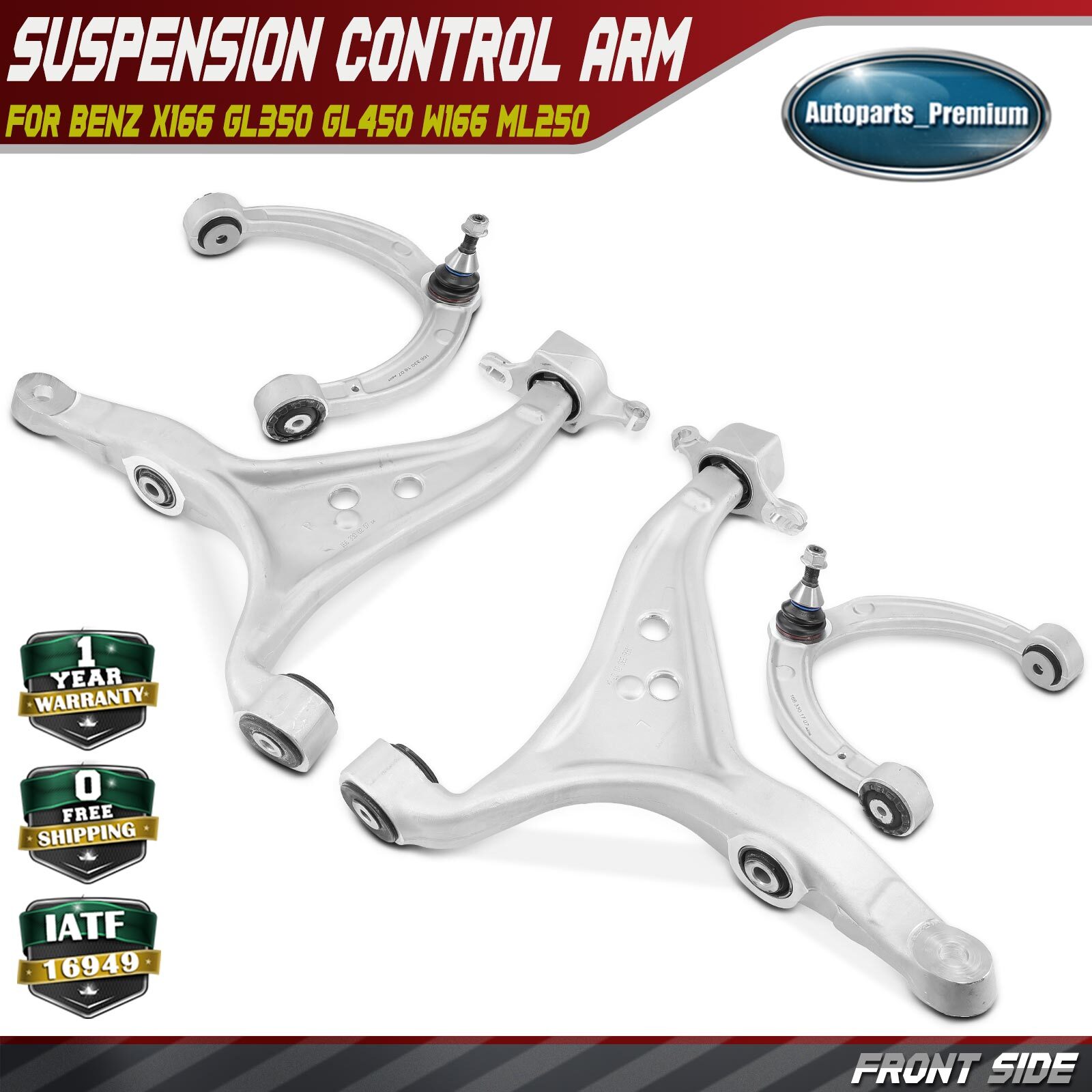 4x Front Lower & Upper Control Arm for Mercedes-Benz X166 GL350 GL450 ...