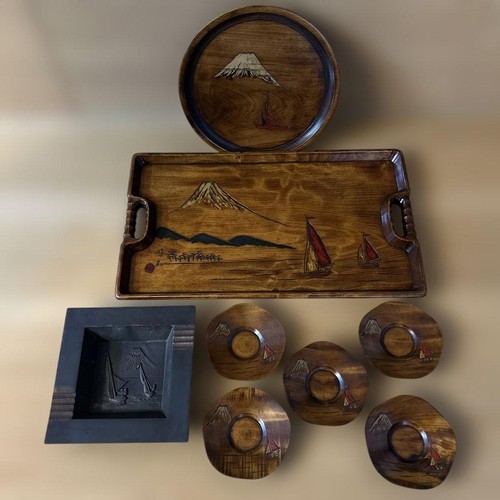 Mt. Fuji & Yacht Tea Tray Ashtray Obon Festival Showa Retro | eBay UK