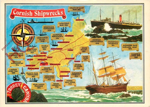 Picture Postcard, Cornish Shipwrecks, Map [Murray King] | eBay UK