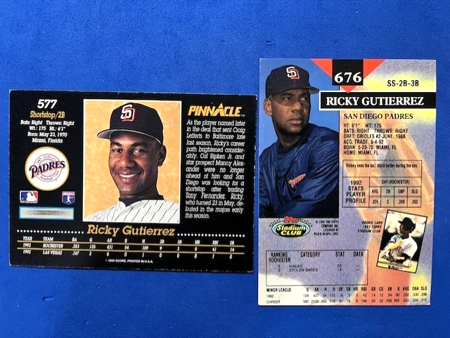 Ricky Gutierrez 1993 Pinnacle Rookie Prospect & 1993 Topps Stadium Club ...