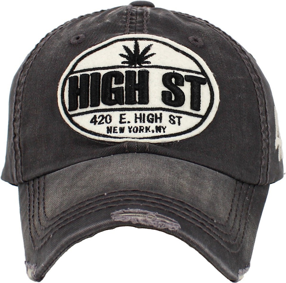 420 High Street Marijuana Pot Weed THC Distressed Dark Gray Hat by KB ...