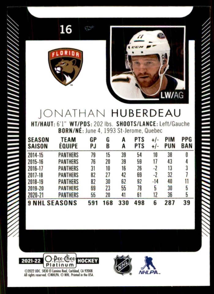 2021-22 O-Pee-Chee Platinum Jonathan Huberdeau A Hockey Cards #16 | eBay