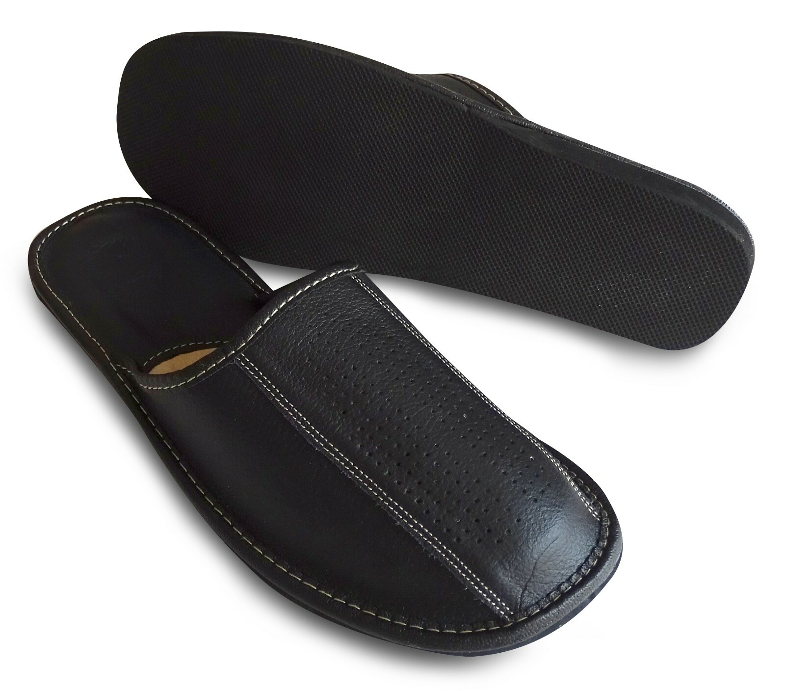 Herren LEDER Hausschuhe Pantoffeln Schlappen Latschen schwarz, Gr. 41 ...