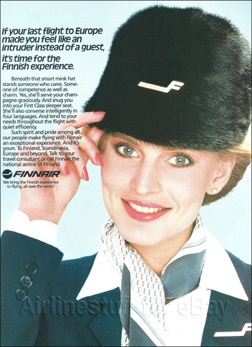 1982 FINNAIR Stewardess ad airlines advert airways Flight Attendant AIR ...