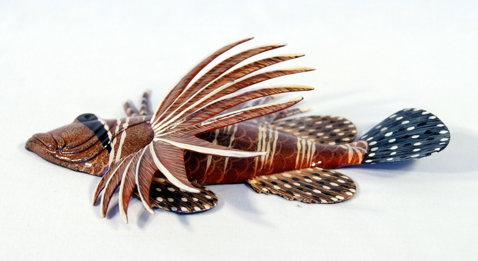 Hand Painted 8" Tropical Brown Red Lionfish Lion Fish Wall Mount ...