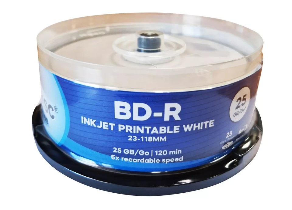 10 x BD-R ACU-DISC BLU-RAY 6X SPEED WHITE INKJET PRINTABLE DISCS 25GB ...