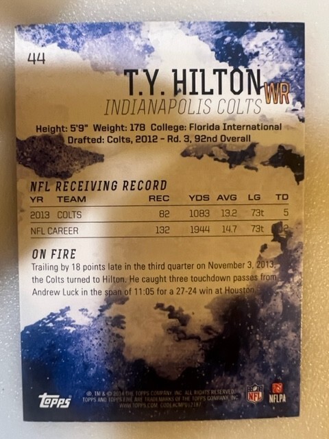 2014 Topps Fire TY Hilton ( Indianapolis Colts ) Flame Foil #44 | eBay