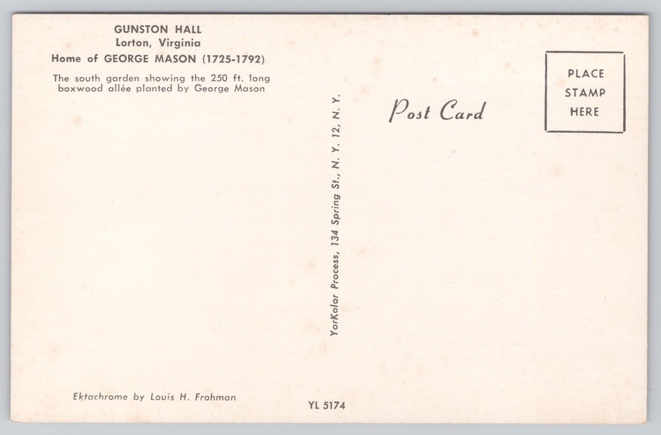 Lorton Virginia, Gunston Hall, George Mason's Home South Garden Vintage ...