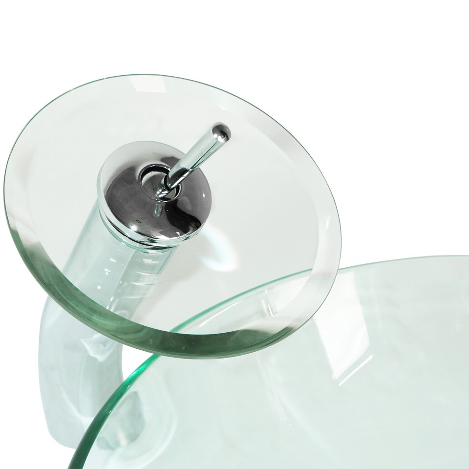Bathroom Tempered Glass Clear Basin Vessel Sink Bowl With Faucet Set ...