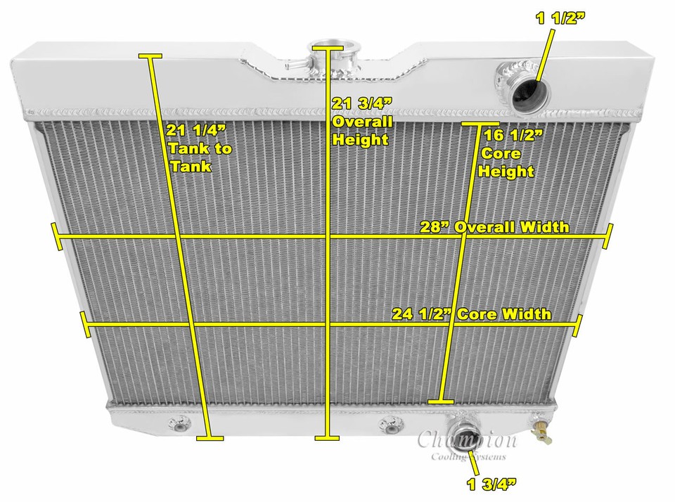 4 Row Champion Radiator W/ Upgraded SPAL Fans & Shroud for1959-1964 ...