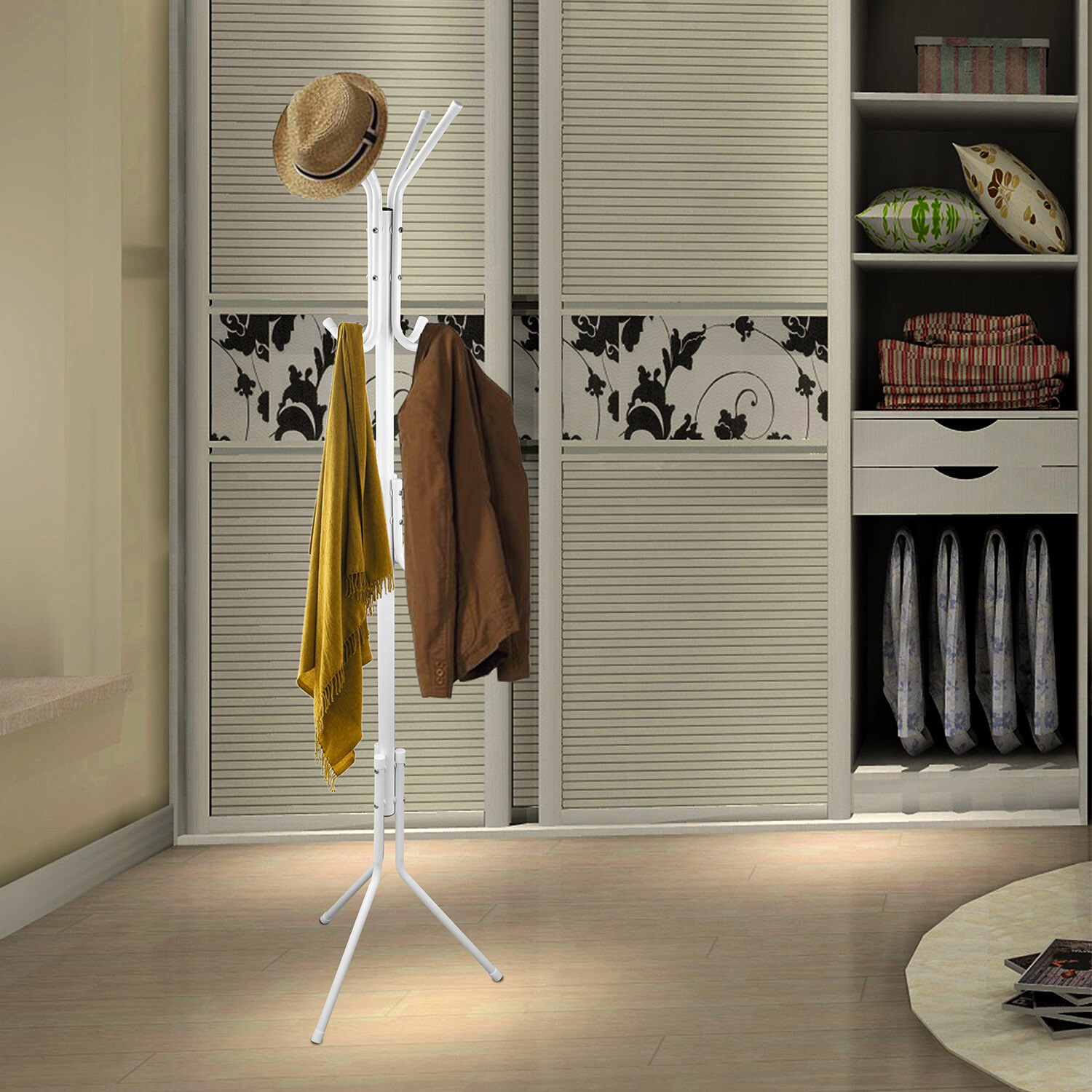 Coat Hat Rack Organizer Stand Tree Jacket Clothes Hanger Umbrella ...