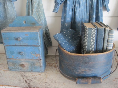 19th Century Original Blue Paint Wood Bail Handle Pantry Box Primitive ...
