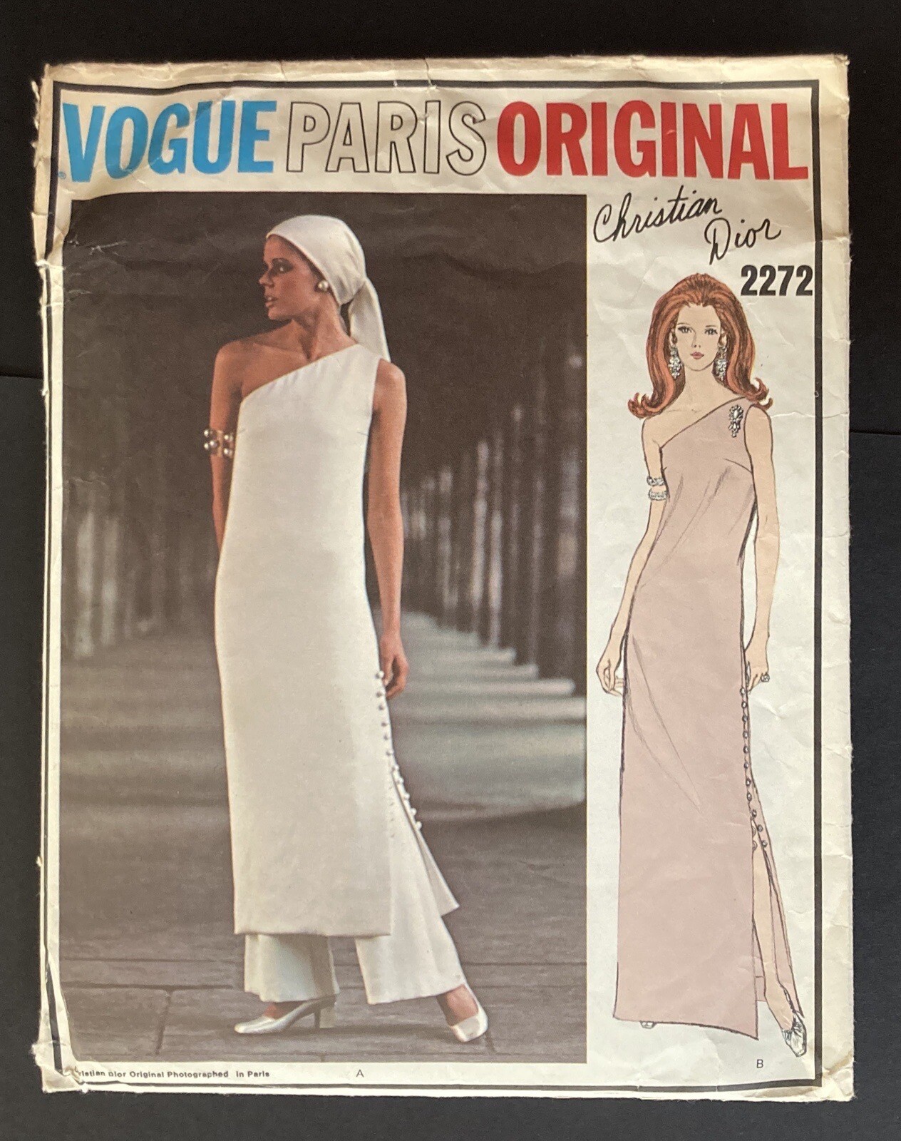 RARE DIOR Vogue 2272 Paris Original Sewing Pattern One Shoulder Chic c ...