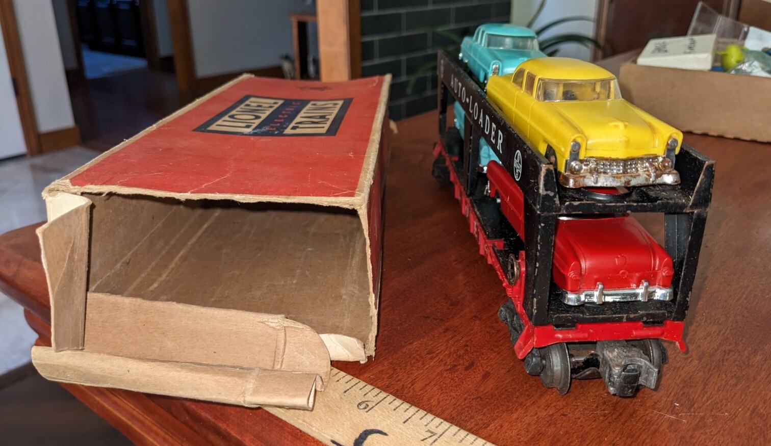 1950s O LIONEL #6414 EVANS AUTO-LOADER RAIL CAR CARRIER W/4 LINCOLN ...