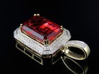 10K Yellow Gold Royal Red Lab Created Ruby Real Diamond Charm Pendant 1 ...