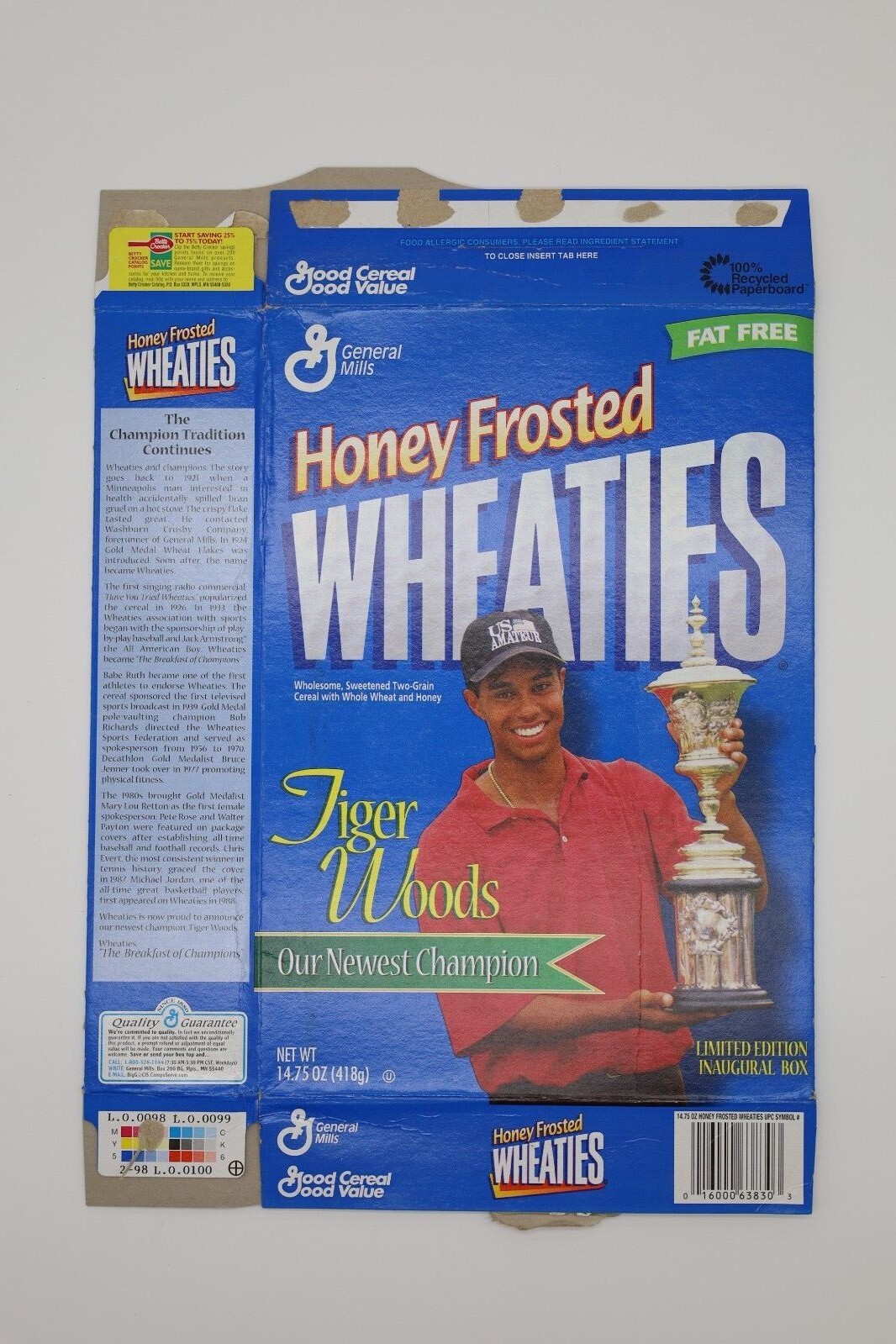 Vintage 1998 WHEATIES Collectible Cereal Box Tiger Woods Limited Ed ...