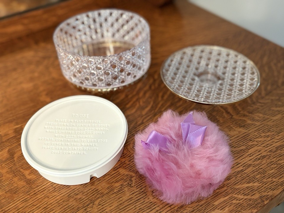 Vintage Avon New Dusting Powder & Container Footed Gold Filigree Base ...