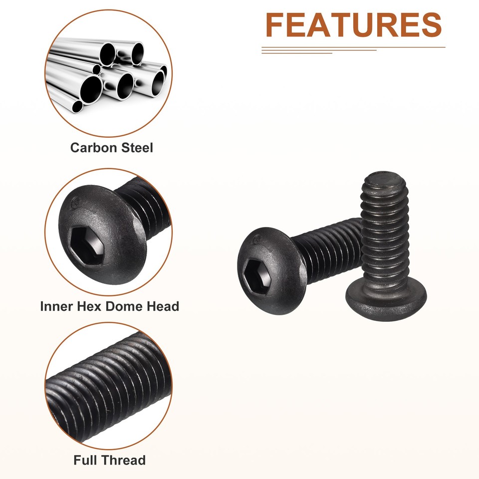 50x 1/4-20x5/8" Button Head Socket Cap Screw Hex Drive Full Thread UNC ...