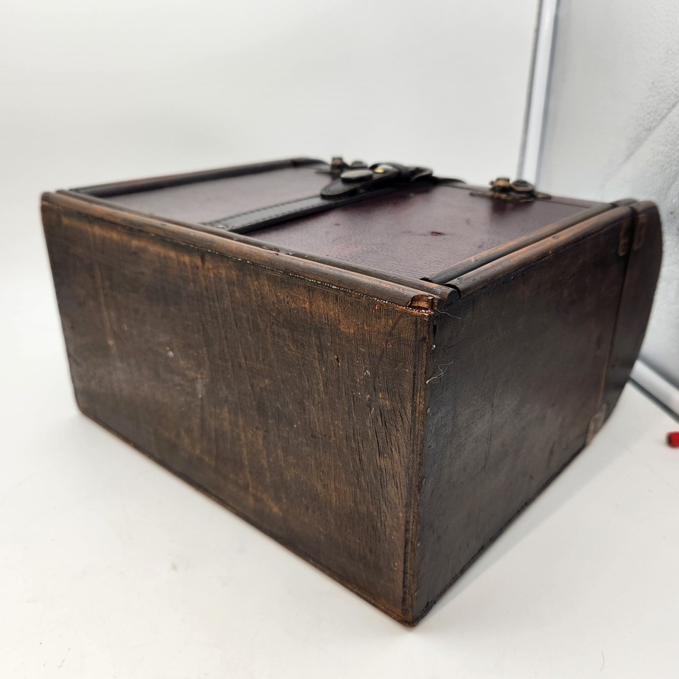 Vintage Treasure Chest Wood Box Leather Brass Hardware 11" x 11" x 6 ...