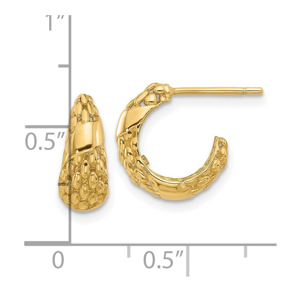 Gift for Mothers Day 14k Yellow Gold Textured J Hoop Post Earrings for ...