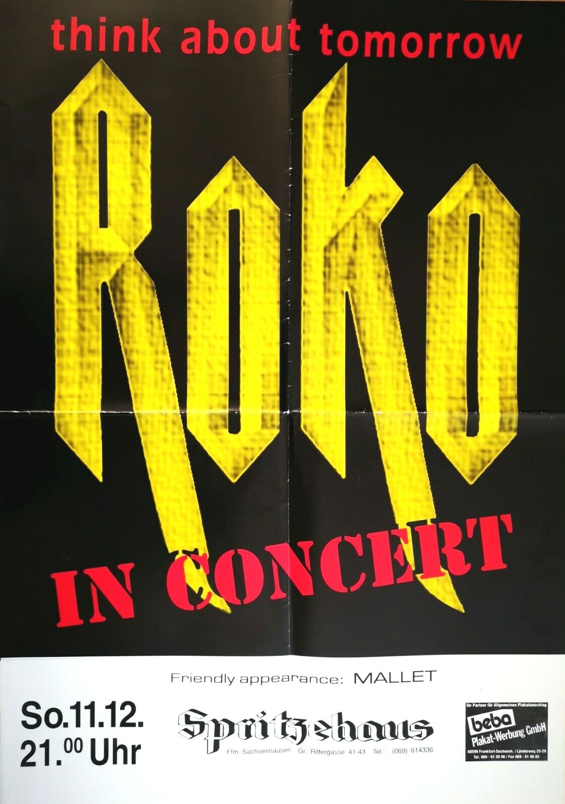 ROKO - MALLET 1994 FRANKFURT - orig. Concert Poster - Plakat - A1 - F/U ...