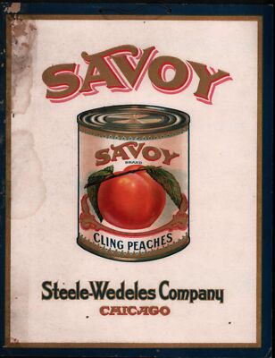 c1920 Embossed Grocery Store Sign Savoy Peaches Steele Wedeles Company ...