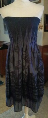 J Gee Strapless Tube Dress M Blk/Blue Tube on top is Stretchy 32 1/2" L ...