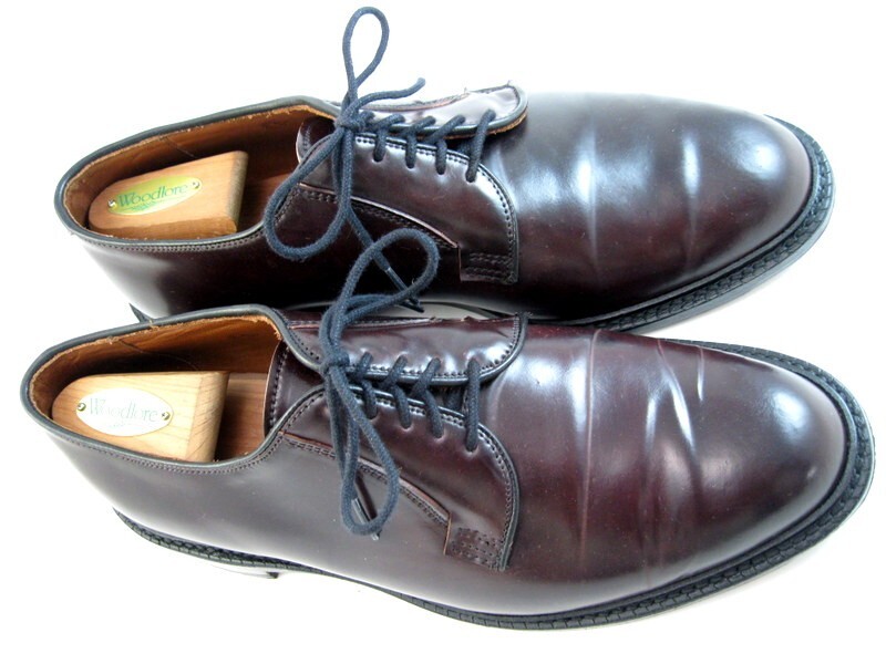 Allen Edmonds "LEEDS" SHELL CORDOVAN Derby Plain-Toe 8.5 EEE Burgundy ...